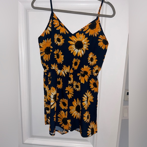 SHEIN | Pants & Jumpsuits | Sunflower Romper Navy Blue | Poshmark